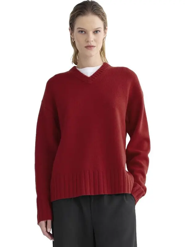 Everlane V-neck Merino Wool Sweater - Berry Red
