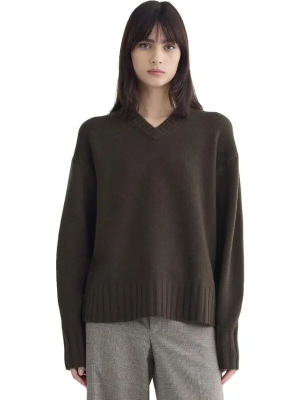 Everlane Extrafine Luxe Merino Wool V-neck Sweater - Coffee Bean