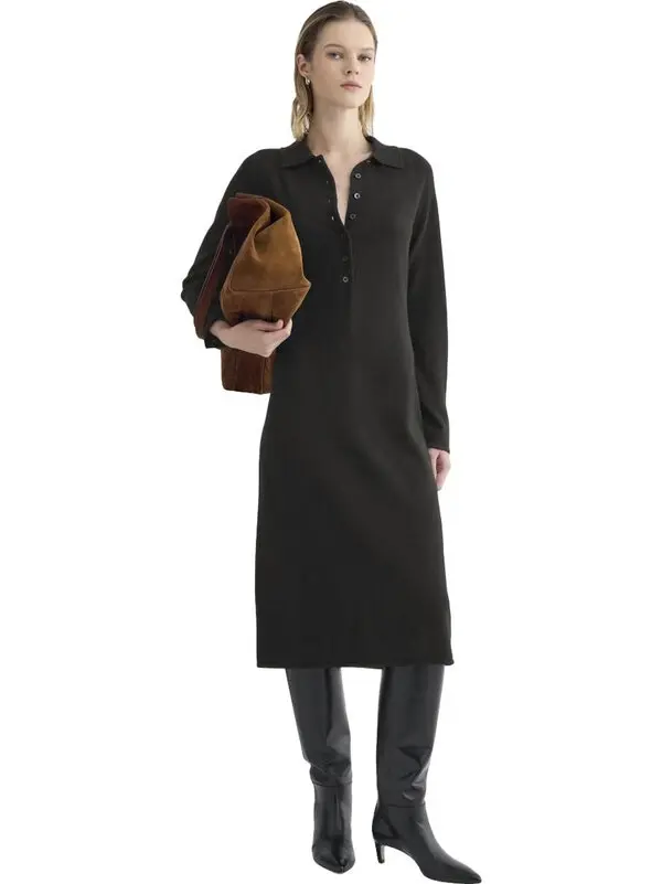 Everlane Cashmere Polo Midi Dress - Black