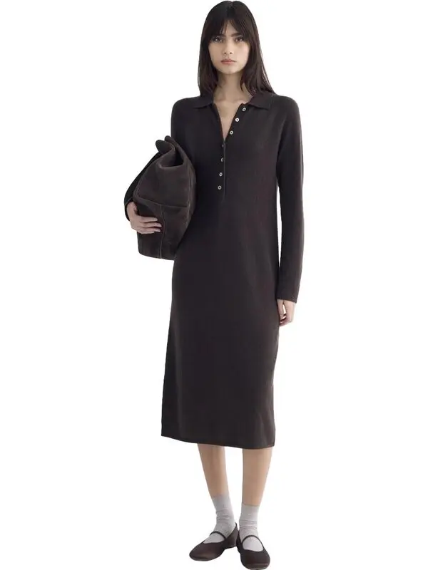 Everlane Cashmere Polo Midi Dress - Dark Chocolate
