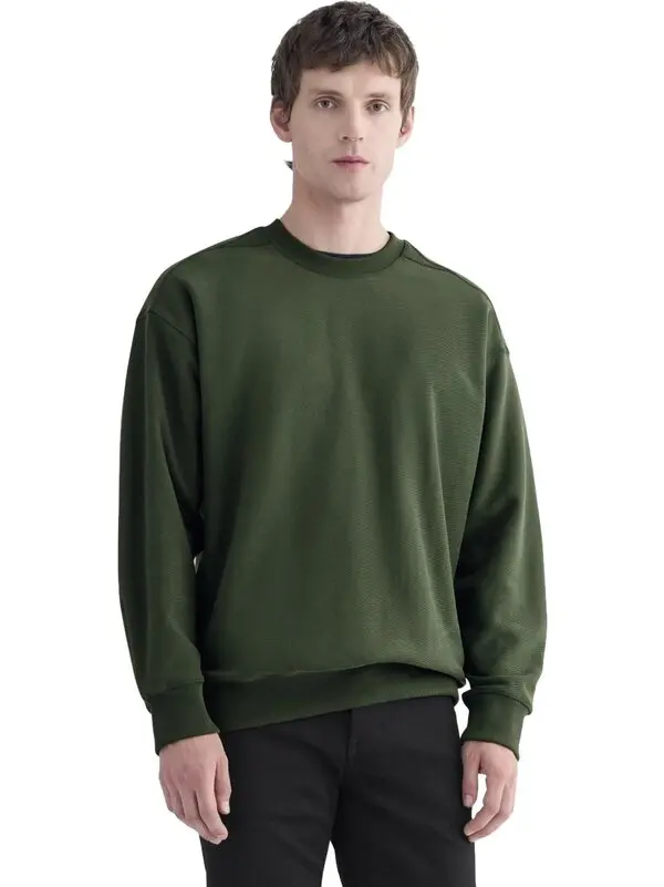 Everlane Twill Terry Jacquard Crew Sweatshirt - Dark Forest