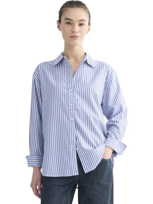 Everlane Everyday Silky Cotton Shirt - Bone/mazarine Blue