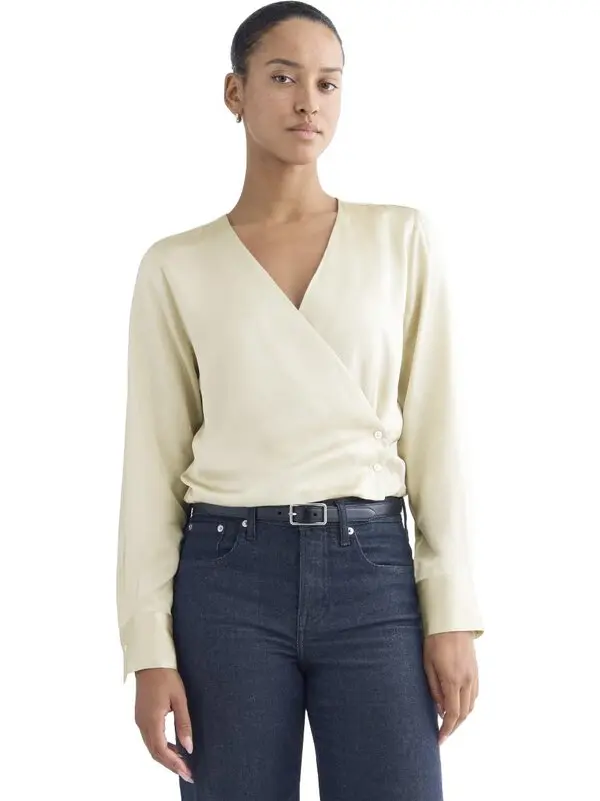 Everlane Wrap Top In Silk Charmeuse - Peyote