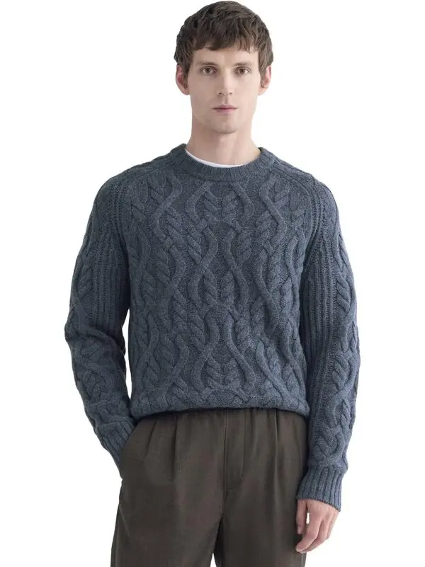 Everlane Cable Knit Luxe Merino Crew Sweater - Heather Midnight Navy
