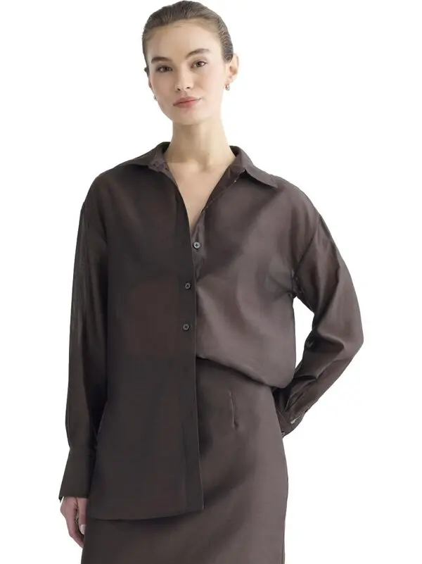 Everlane Cotton-silk Organza Oversized Shirt - Dark Chocolate