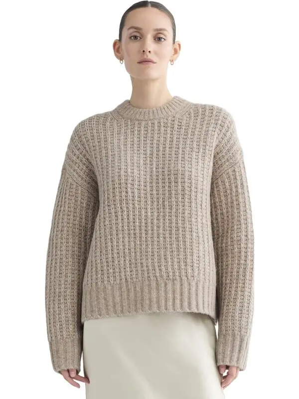 Everlane Waffle Knit Sweater - Heathered Oatmeal