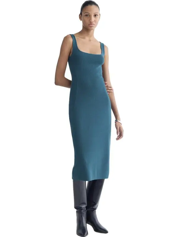 Everlane Knit Square-neck Midi Dress - Reflecting Pond