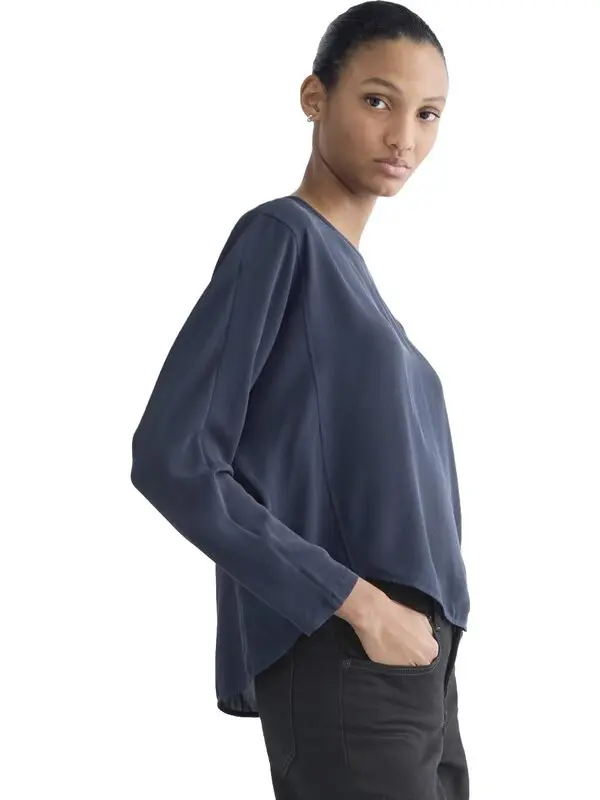 Everlane Dolman Top In Washable Silk - Navy
