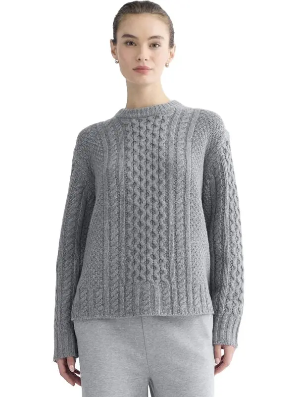Everlane Cable Sweater In Luxe Merino Wool - Heathered Mid-grey