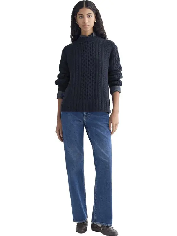 Everlane Cable Merino Wool Sweater - Navy