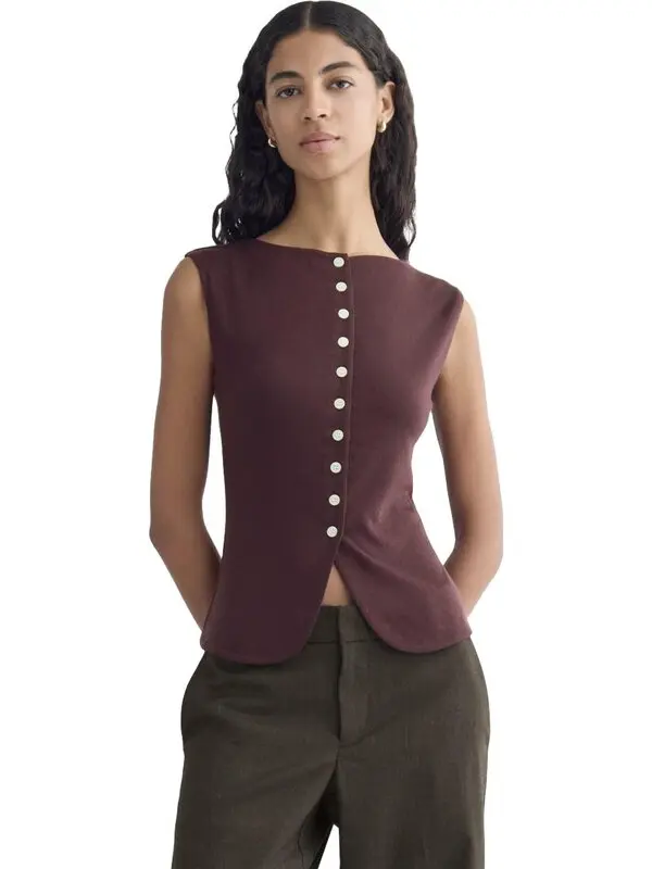Everlane Sleeveless Butterluxe Button-up Top - Deep Plum