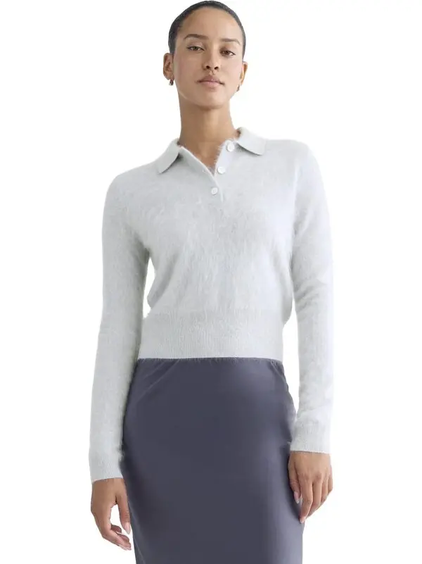 Everlane Lush Cashmere Cropped Polo Sweater - Sanderling Gray