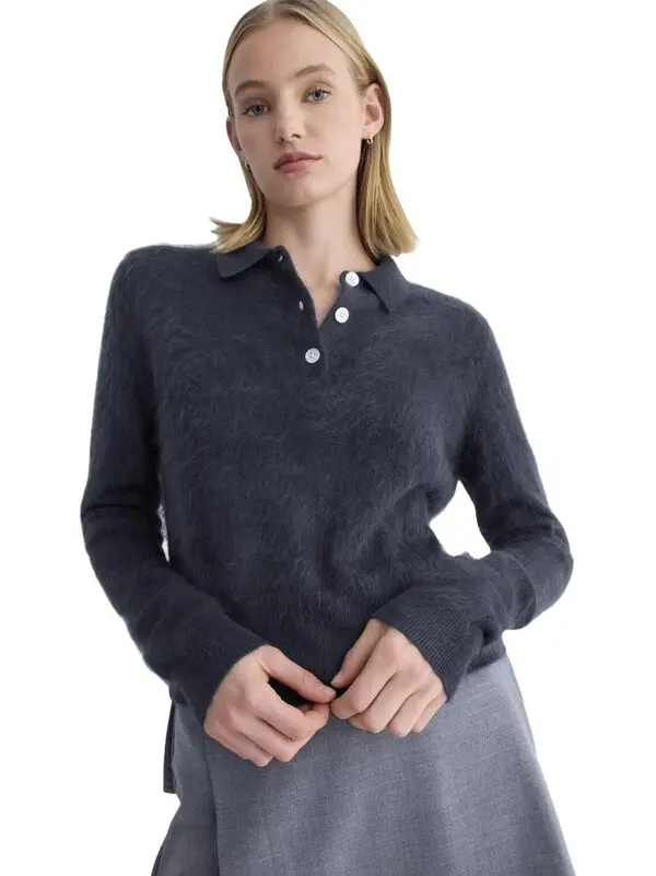Everlane Lush Cashmere Cropped Polo Sweater - Starry Navy