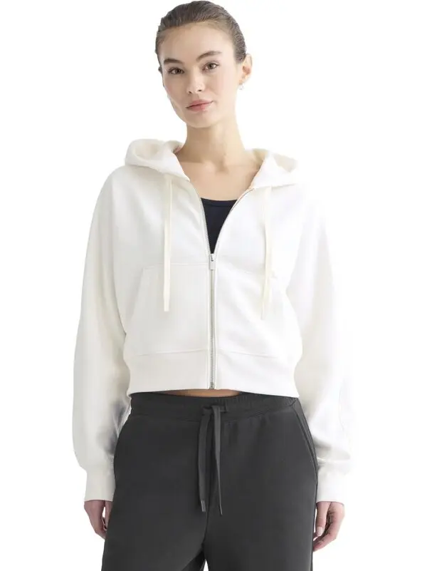 Everlane Luxe Fleece Full-zip Cropped Hoodie - Bone