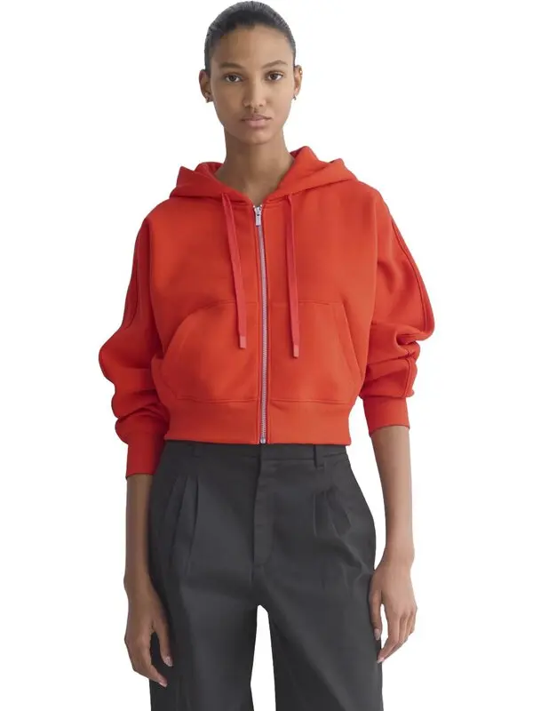 Everlane Luxe Fleece Full-zip Cropped Hoodie - Fiery Red