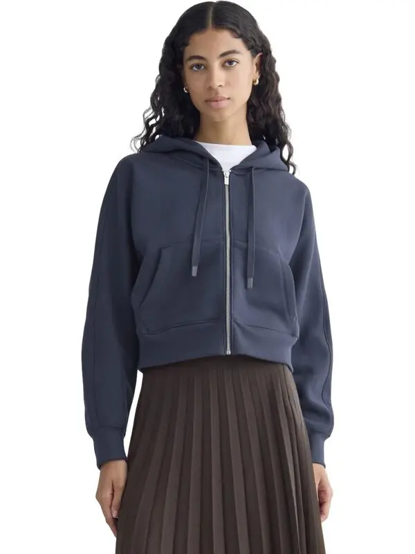 Everlane Luxe Fleece Full-zip Cropped Hoodie - Navy