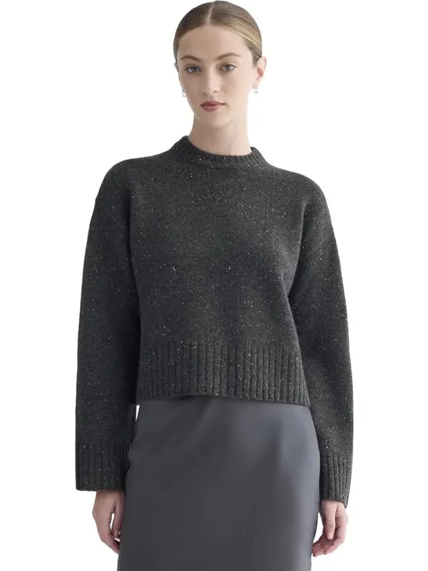 Everlane Cropped Boxy Crew Neck Sweater - Heathered Black Donegal