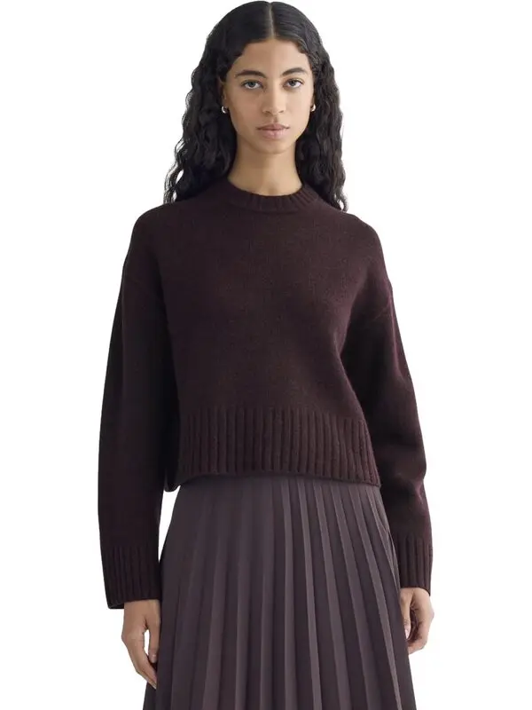 Everlane Cropped Boxy Crew Neck Sweater - Heathered Winetasting