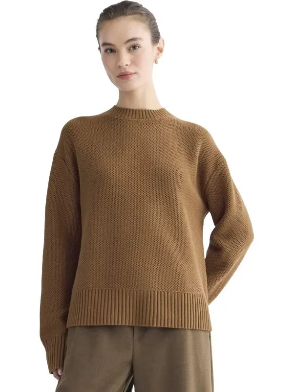 Everlane Cotton Honeycomb Square Crew Neck Sweater - Toffee