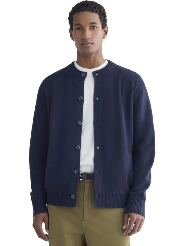 Everlane Luxe Merino Crew Cardigan Sweater - Deep Navy