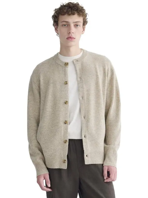 Everlane Luxe Merino Crew Cardigan Sweater - Heather Gravel