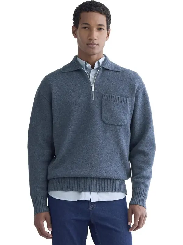 Everlane Luxe Merino Quarter-zip Pullover Sweater - Heather Midnight Navy