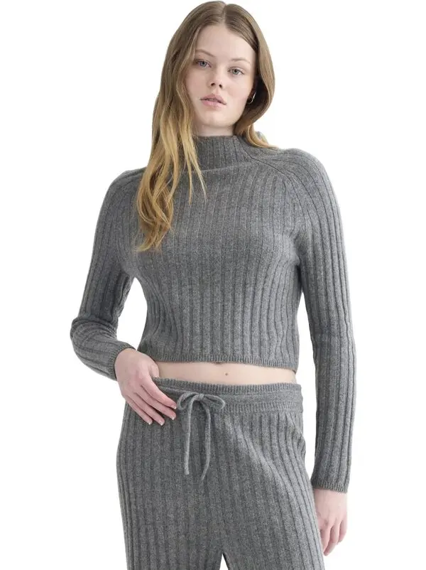 Everlane Funnel-neck Cropped Sweater - Heather Charcoal