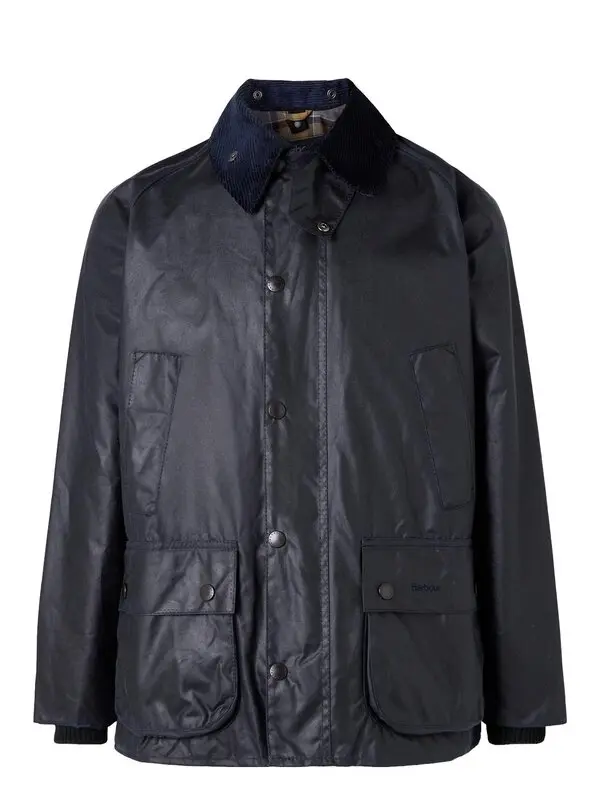Barbour Bedale Corduroy-trimmed Waxed-cotton Jacket - Blue