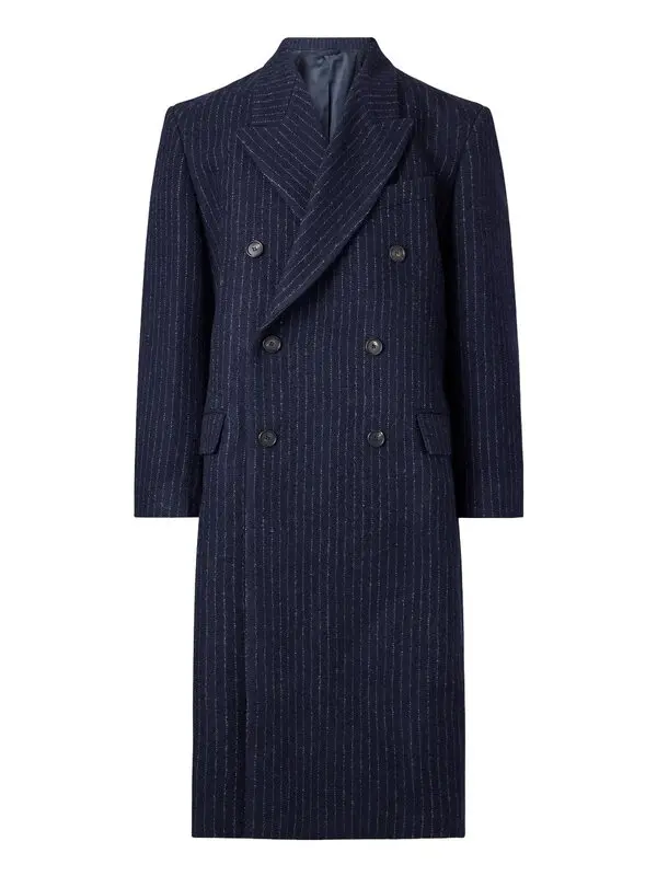 BODE Waldorf Double-breasted Pinstriped Virgin Wool Coat - Blue