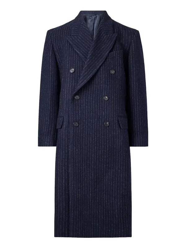 BODE Waldorf Double-breasted Pinstriped Virgin Wool Coat - Blue