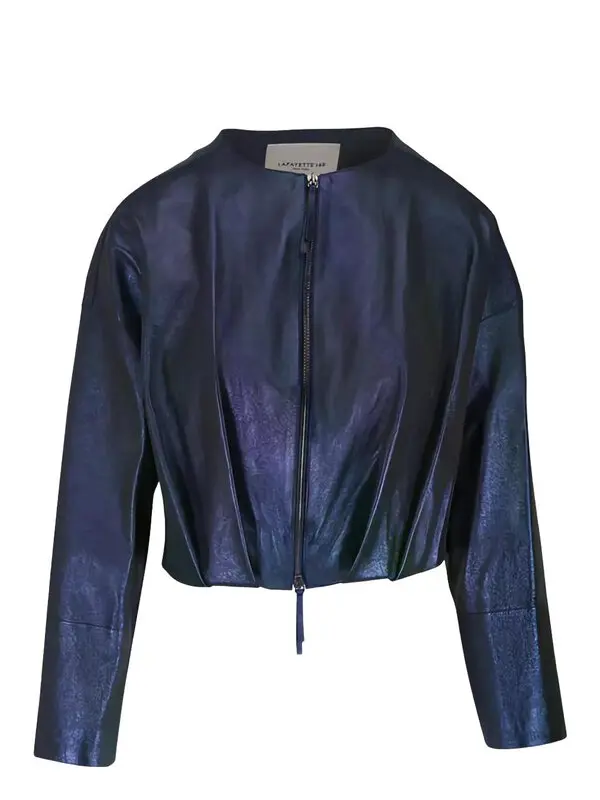 Lafayette 148 New York Zipped Leather Jacket - Blue
