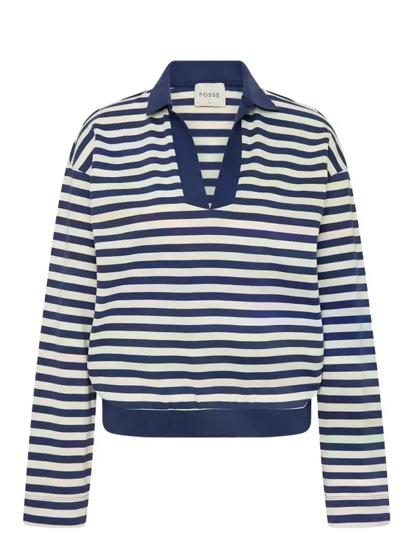 Posse Haisley Striped Polo-neck T-shirt - Blue