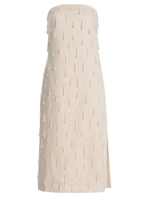 ANDRES OTALORA Coquetas Embellished Linen Midi Dress - White