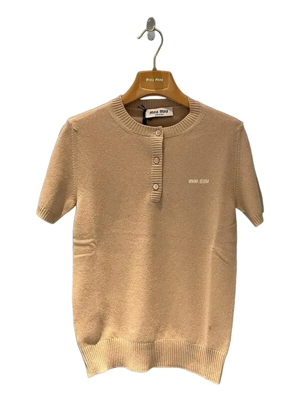 Miu Miu Short Sleeve Camel Henley Cashmere - Beige