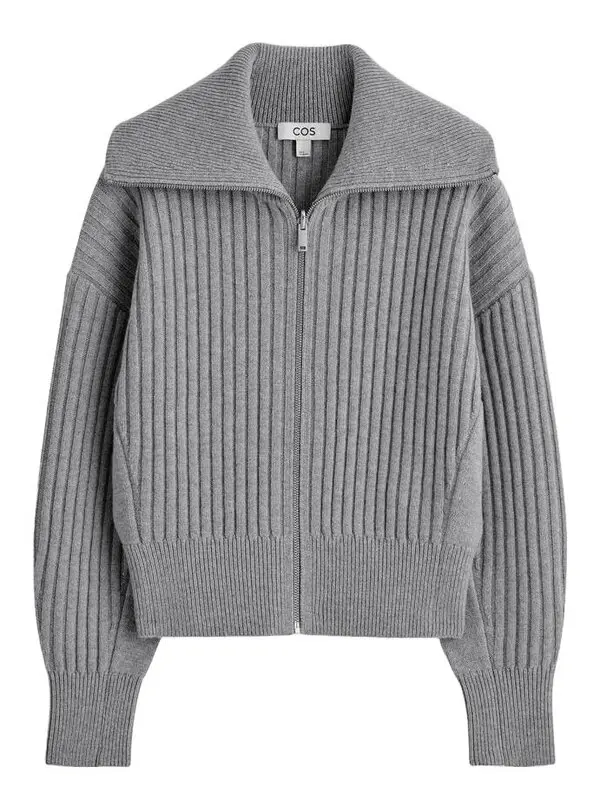 Cos Ribbed Merino Wool Jacket - Gray