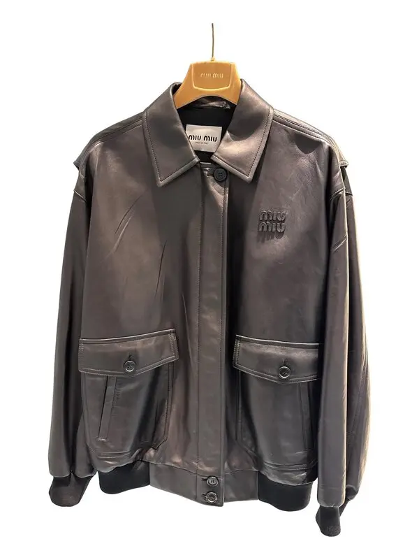 Miu Miu Leather Aviator Jacket - Black