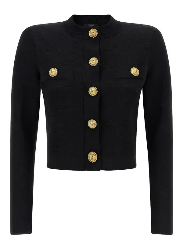Balmain Cropped Knit Cardigan - Black