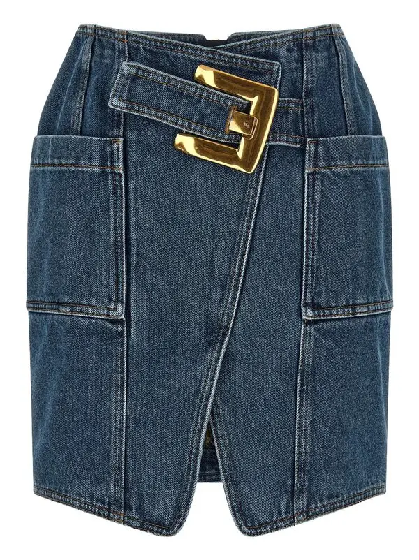 Balmain Belted Sheath Denim Skirt - Blue