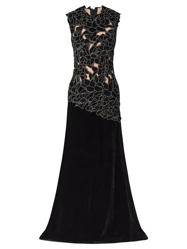 Costarellos Serisa Crystal-embellished Velvet Gown - Black