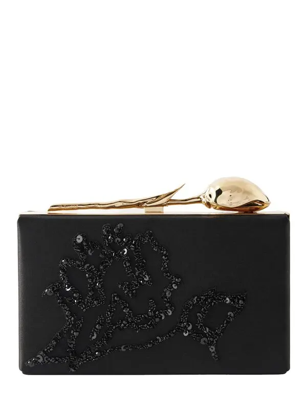 Erdem Bloom Embellished Satin Clutch - Black