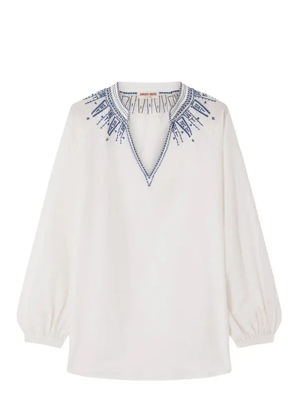 EMPORIO SIRENUSE Ilizia Embroidered Bead-embellished Blouse - White