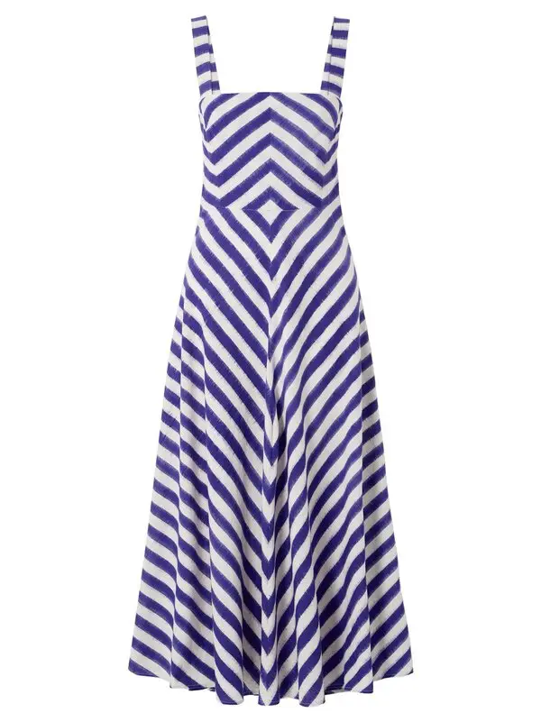 EMPORIO SIRENUSE Margherita Ikat Striped Cotton Midi Dress - Blue