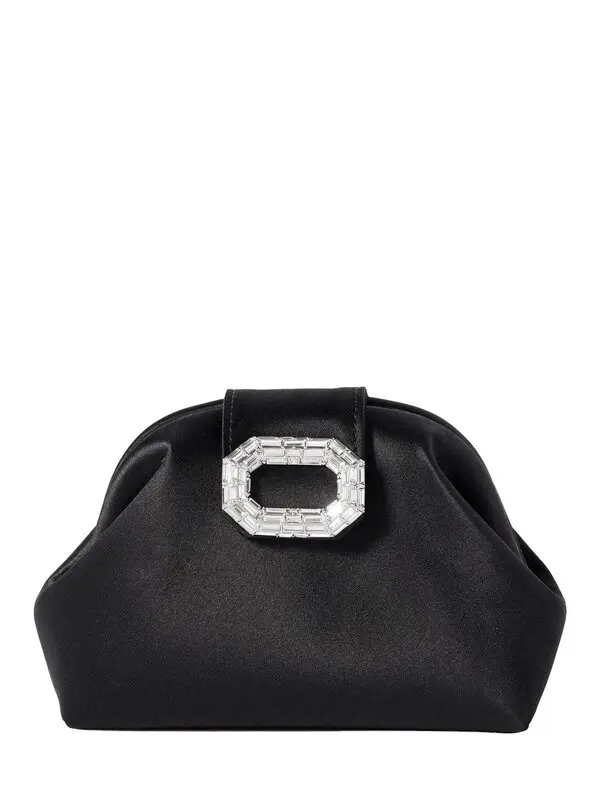 Amina Muaddi Camelia Micro Crystal-embellished Satin Clutch - Black