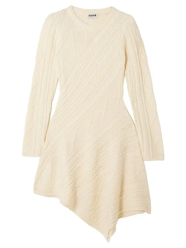 Staud Eva Asymmetric Cable-knit Wool-blend Dress - Ivory