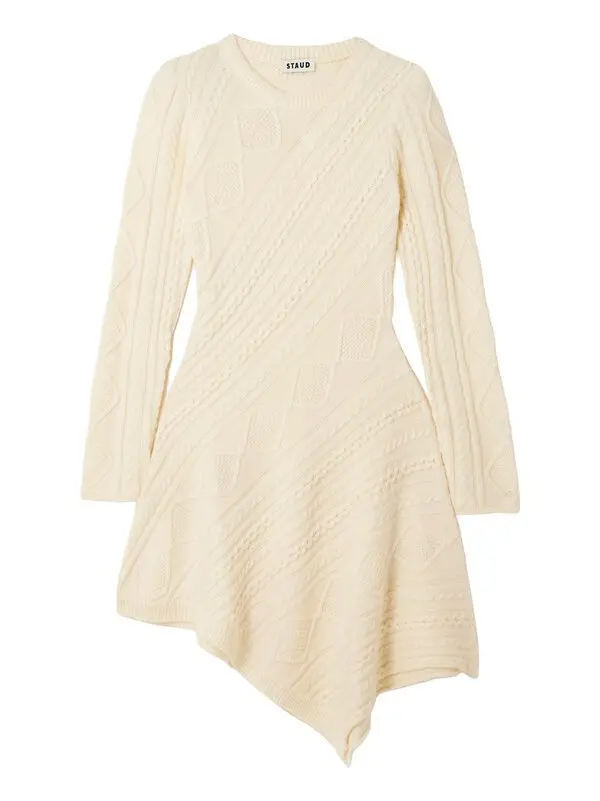Staud Eva Asymmetric Cable-knit Wool-blend Dress - Neutrals