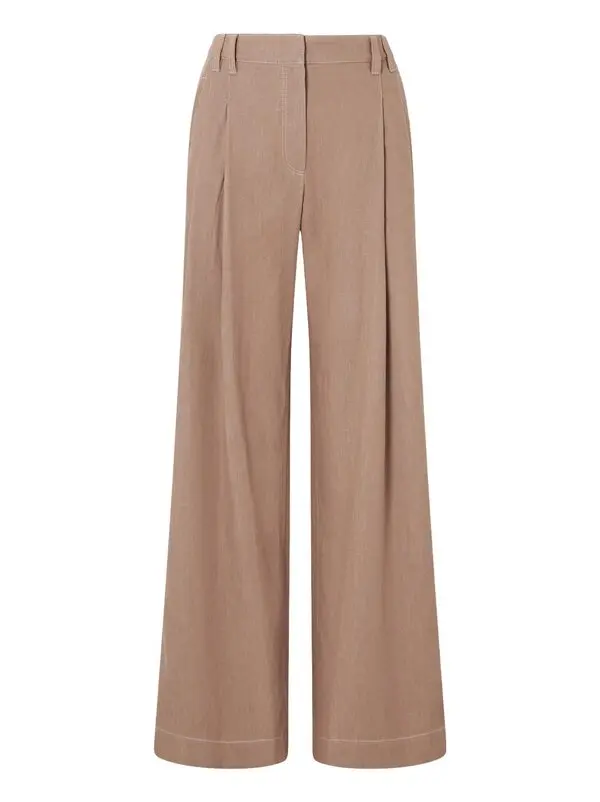 Brunello Cucinelli Pleated Embellished High-rise Wide-leg Jeans - Neutrals