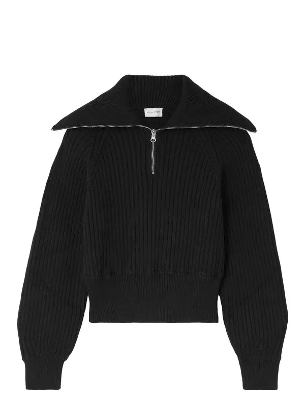 HIGH SPORT Chester Ribbed Cotton-blend Half-zip Sweater - Black