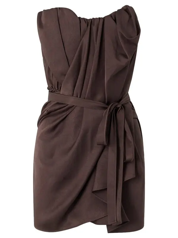 VIVIENNE WESTWOOD Susana Strapless Draped Crinkled-satin Mini Dress - Brown