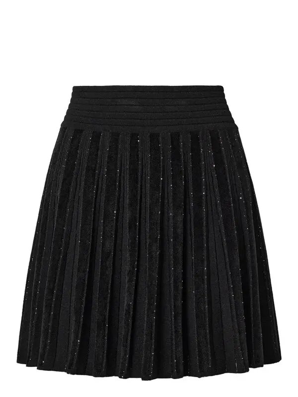 Balmain Pleated Sequin-embellished Mini Skirt - Black
