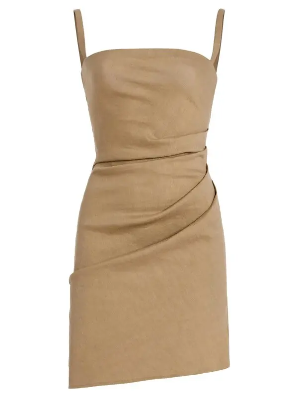 ANEMOS Nadege Stretch Linen-blend Mini Dress - Taupe